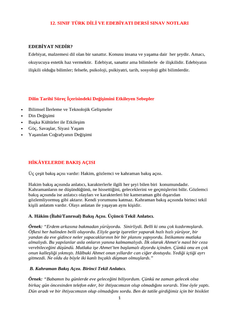 Bi̇ri̇nci̇ Sinav İçi̇n Notlar | PDF