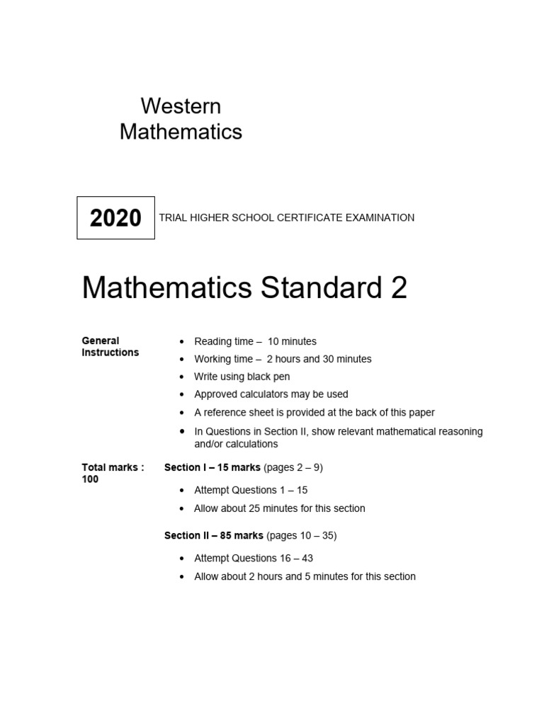 2020 HSC Mathematics Standard 2 Exam | PDF | Fuel Economy In ...