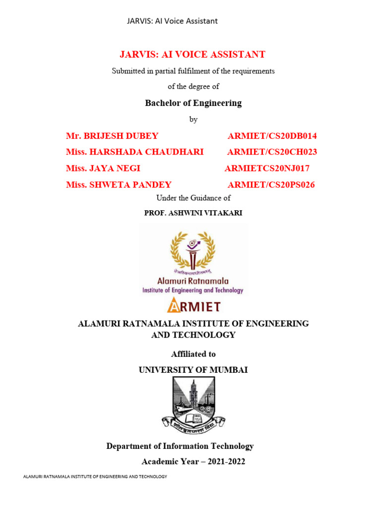 Group 1 Project Report Jarvis Ai Voice Assistant | PDF | Selenium (Software) | Artificial ...