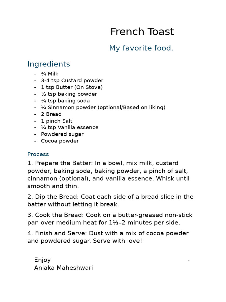 Easy Homemade French Toast Recipe | PDF