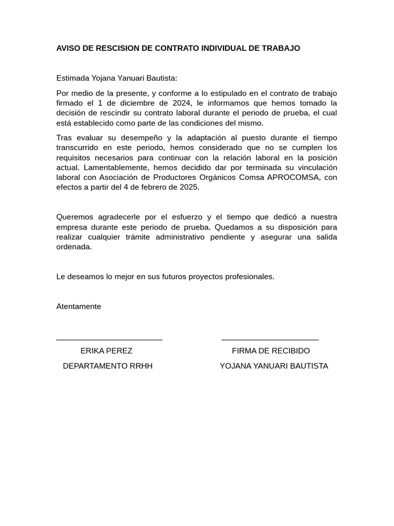Rescisión de Contrato Laboral | PDF