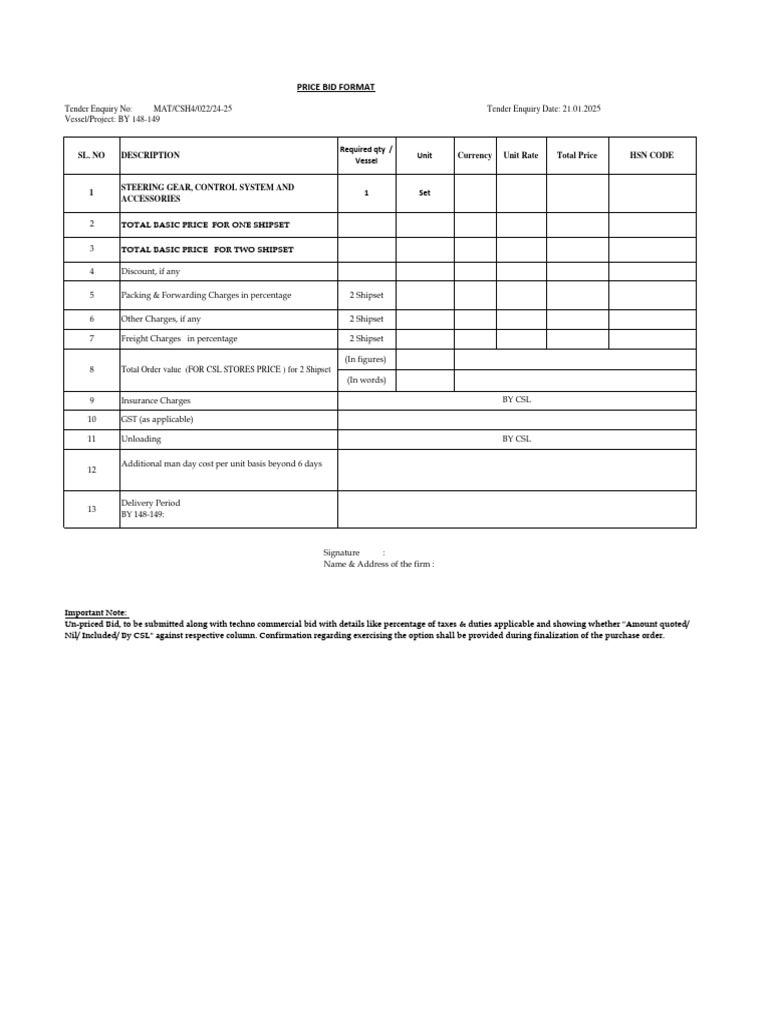 Annexure 5 - Price Bid Format | PDF