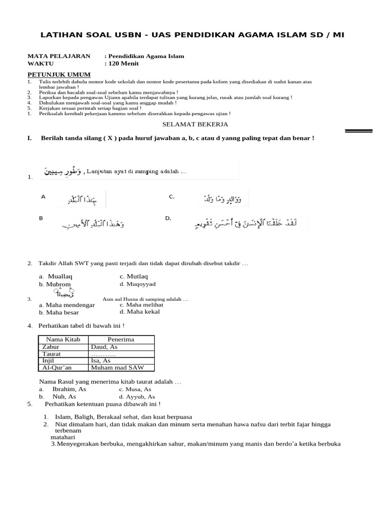 LATIHAN US - USBN PAI | PDF