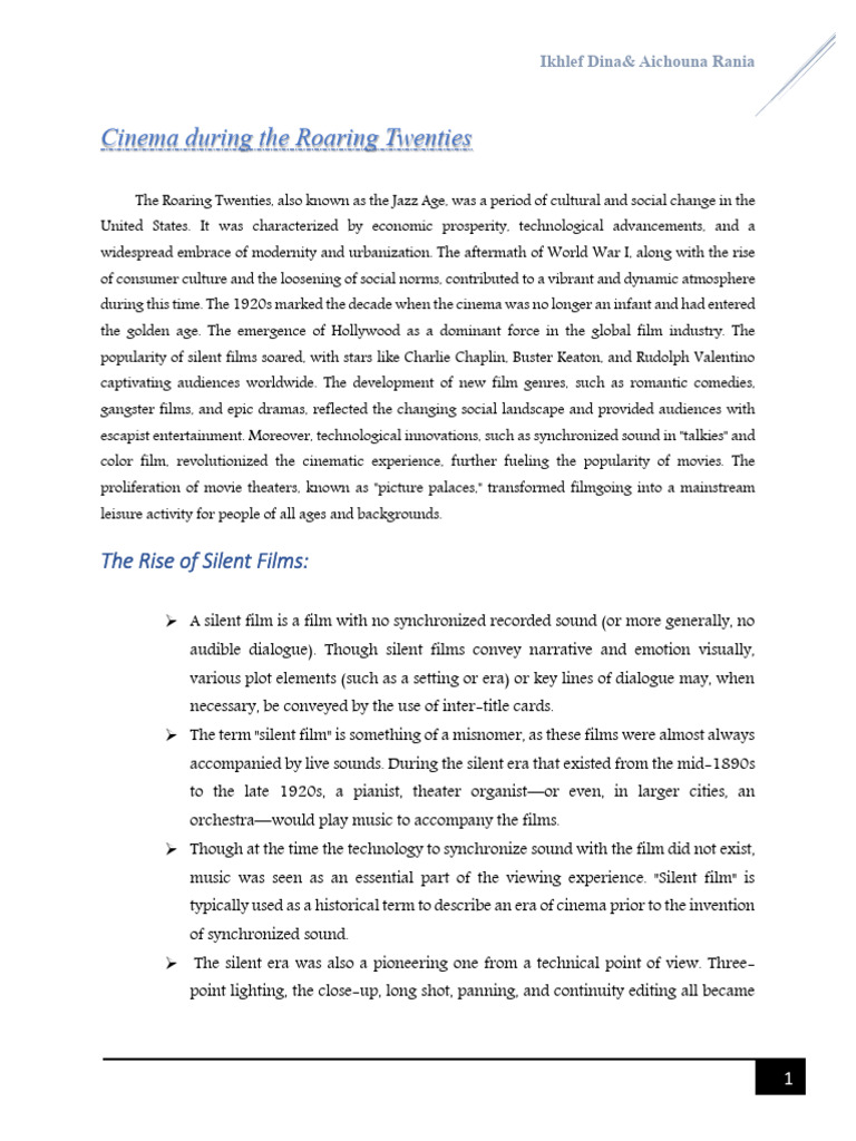 Cinema Evolution in the Roaring Twenties | PDF | Silent Film | Cinema ...