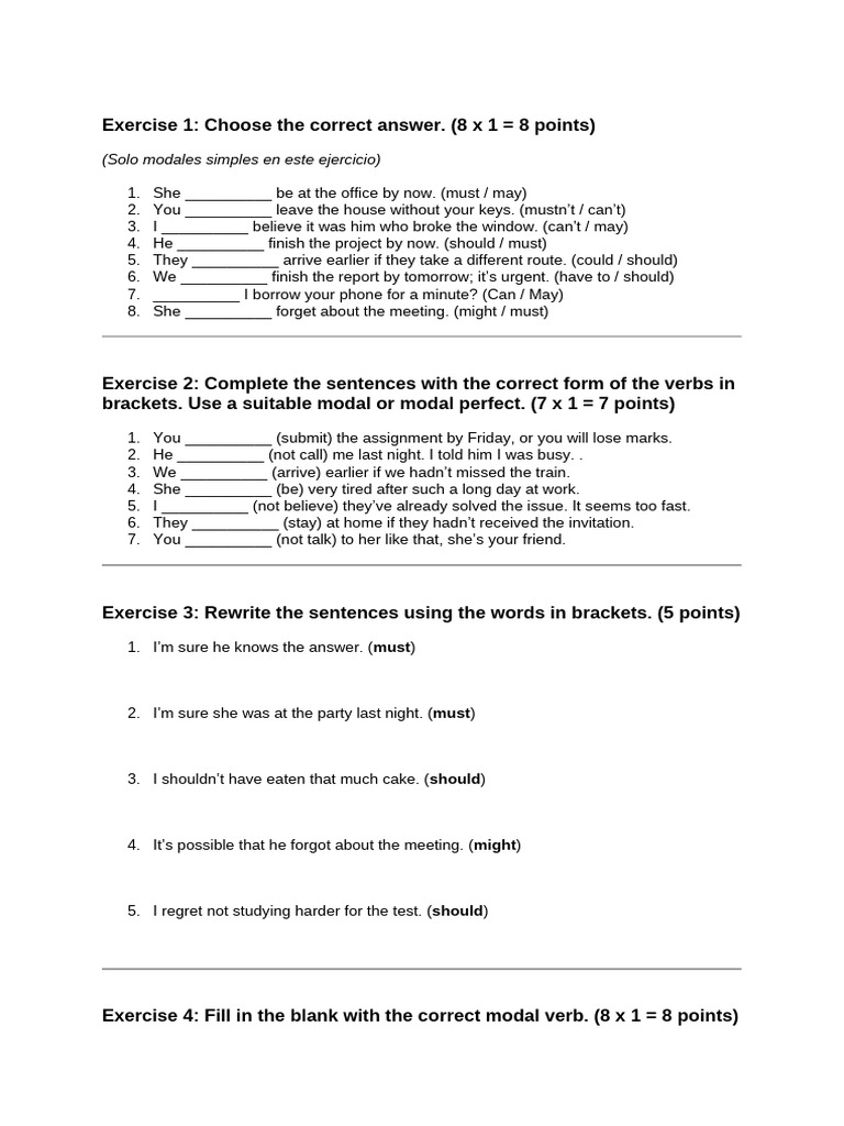 Modals and Perfect Modals Worksheet | PDF