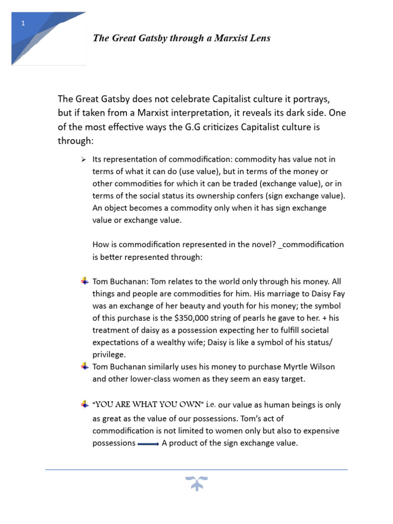 Marxist Analysis of The Great Gatsby | PDF | The Great Gatsby ...