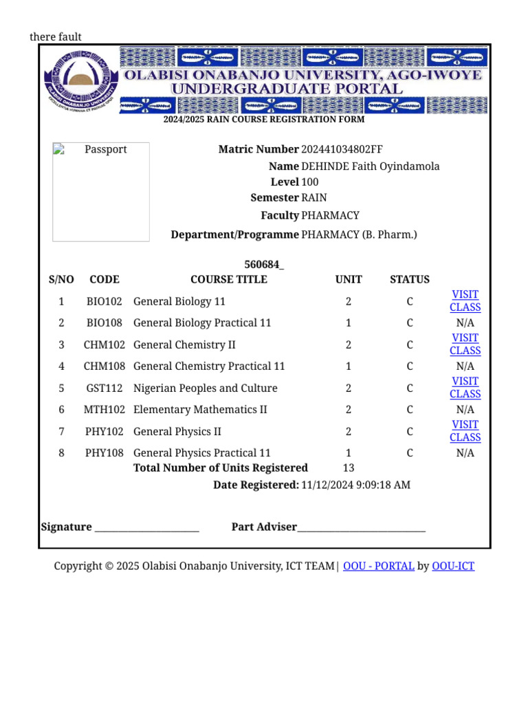Rain 2024 - 2025 Course Registration Form | PDF