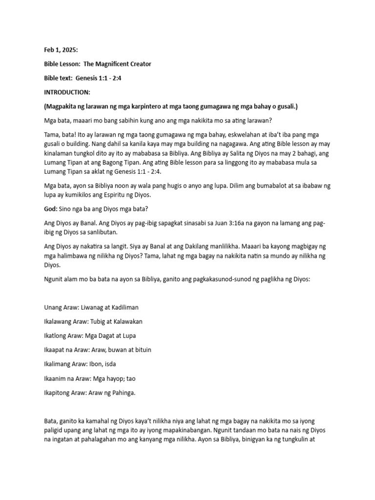 Bible Lesson - The Magnificent Creator | PDF