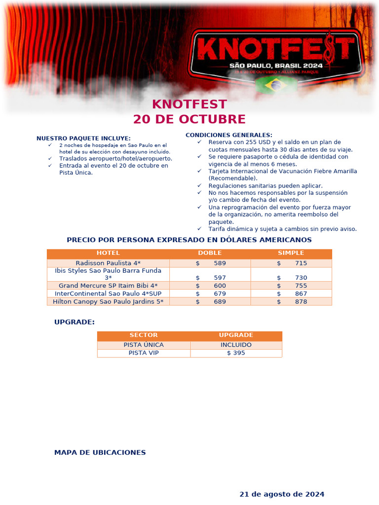 Paquete Knotfest Sao Paulo 2024 | PDF