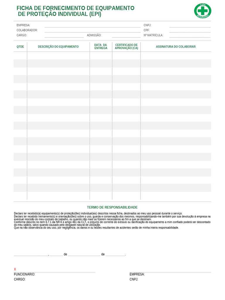 Modelo de Ficha de EPI | PDF
