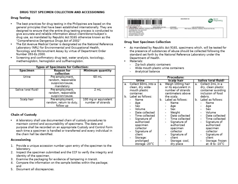 Drug Test Collection Guidelines | PDF | Drug Test