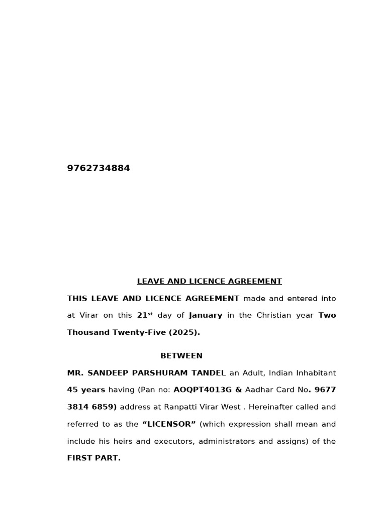 Leave and Licence Salvi & Tandel | PDF | License | Landlord