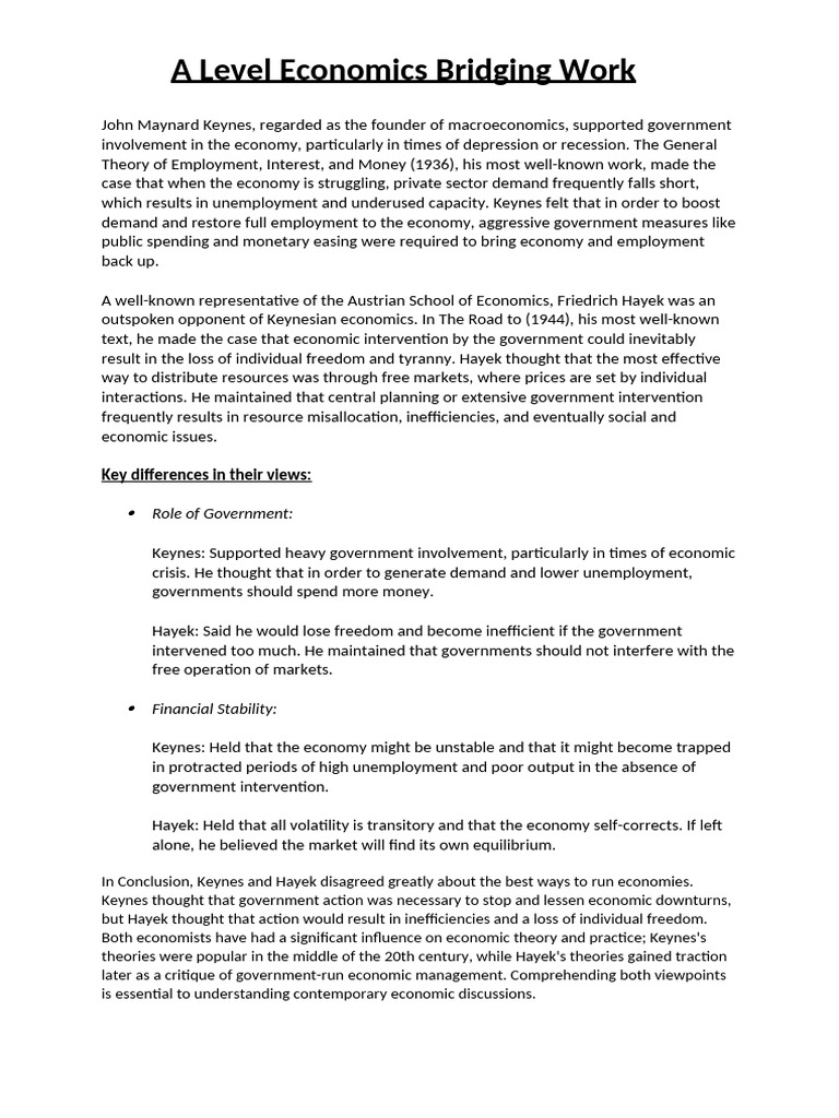 Keynes vs. Hayek: Economic Theories Explained | PDF | John Maynard ...