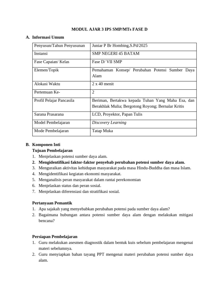 Ips SMP Kelas Vii - Modul Ajar 3.2 | PDF