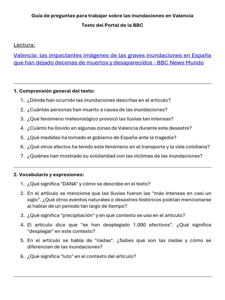Lectura y Guia - Inundaciones en Valencia - Nov 2024 | PDF | Inundar ...