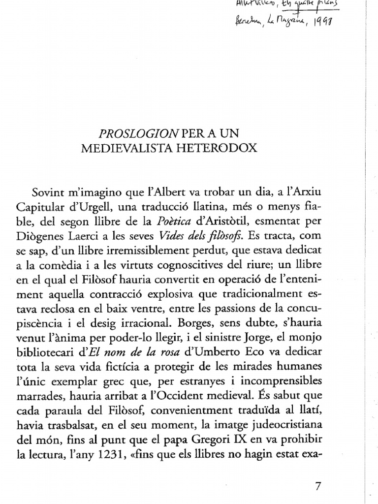 1998.proslogion Per A Un Medievalista Heterodox | PDF