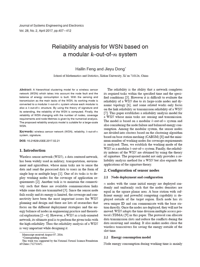 Reliability_analysis_for_WSN_based_on_a_modular_k-out-of-n_system | PDF | Wireless Sensor ...