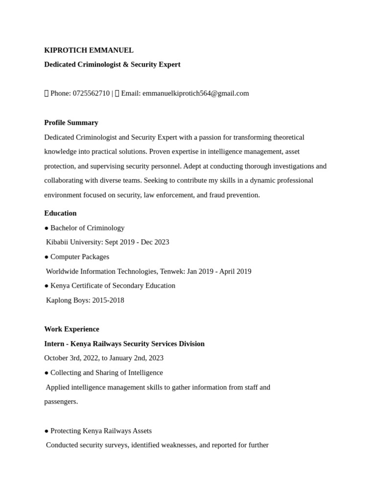 Kiprotich Emmanuel Resume | PDF