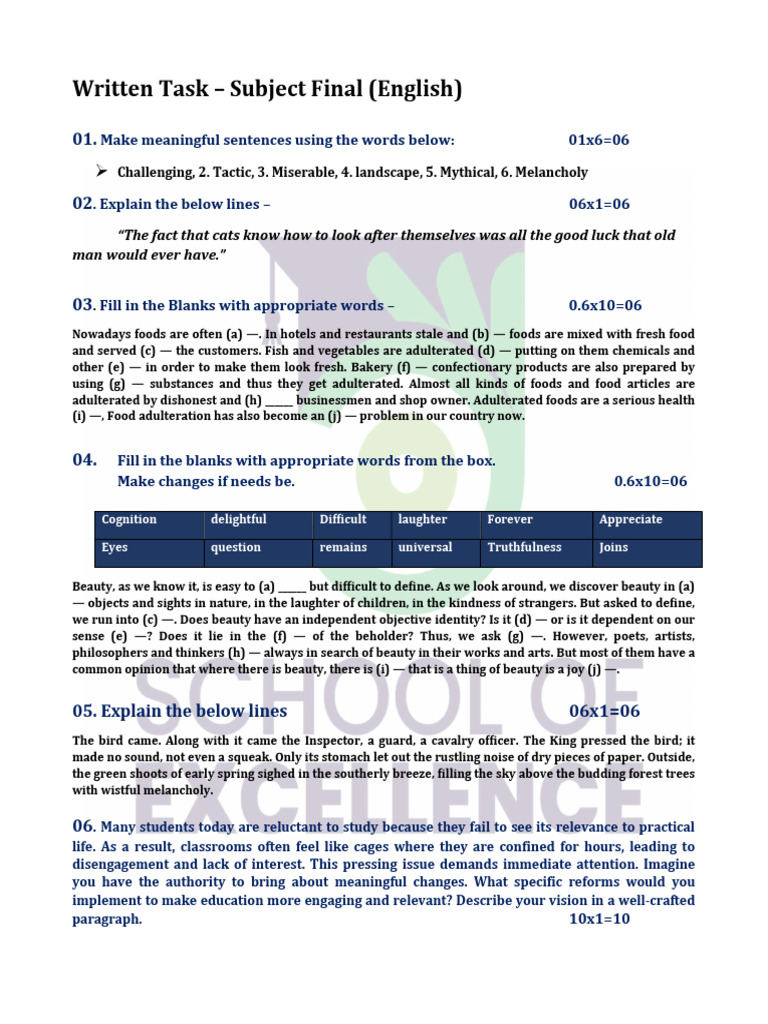 English Subject Final | PDF | Beauty