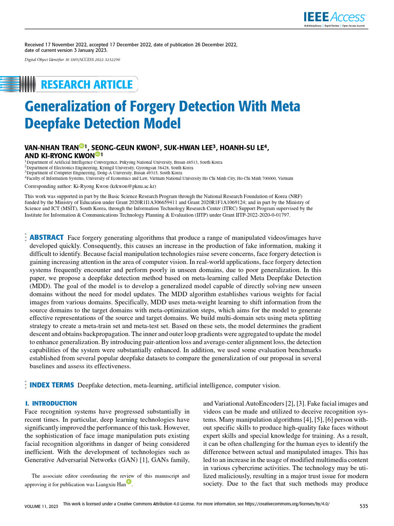 Generalization Of Forgery Detection With Meta Deepfake Detection Model Pdf Artificial