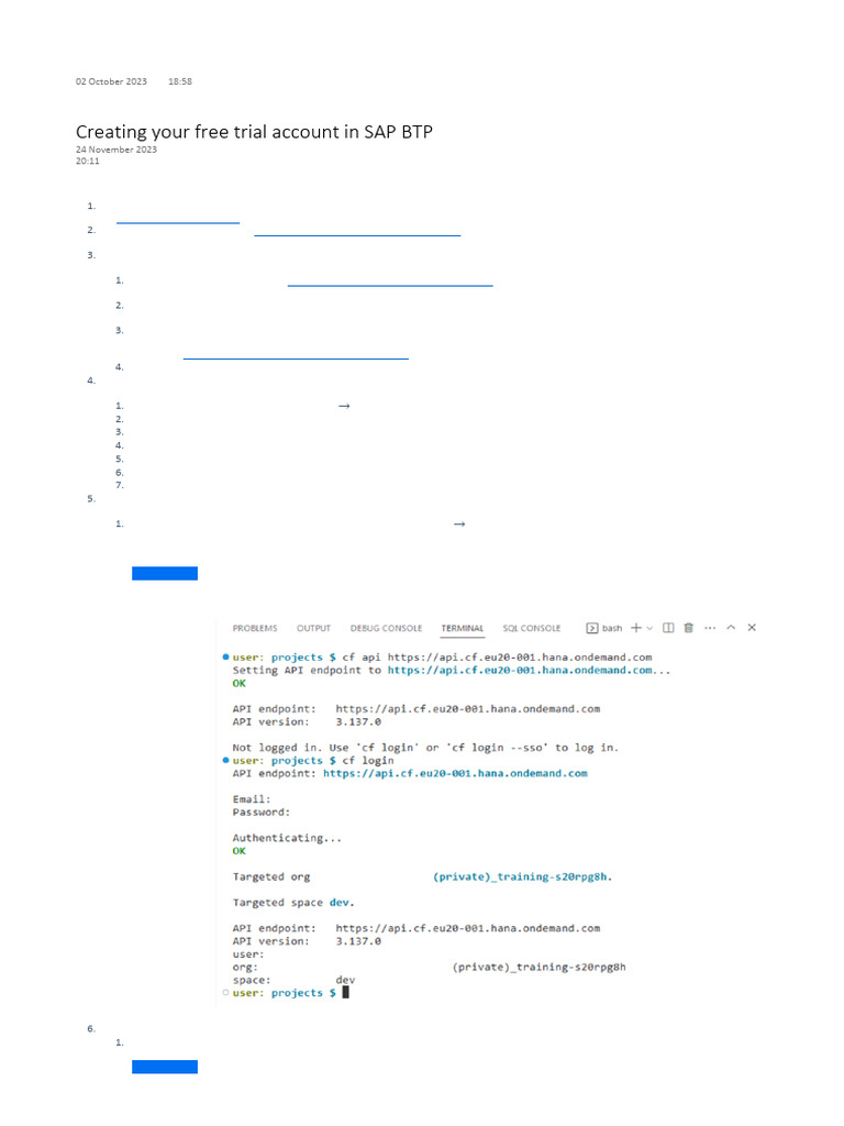 Creating Your Free Trial Account in SAP BTP | PDF | Table (Database) | Cloud Computing