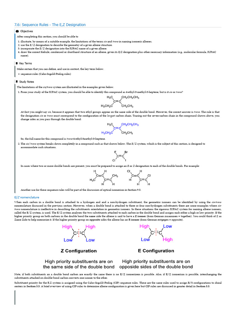 7.6_ Sequence Rules - The E,Z Designation - Chemistry LibreTexts | PDF ...