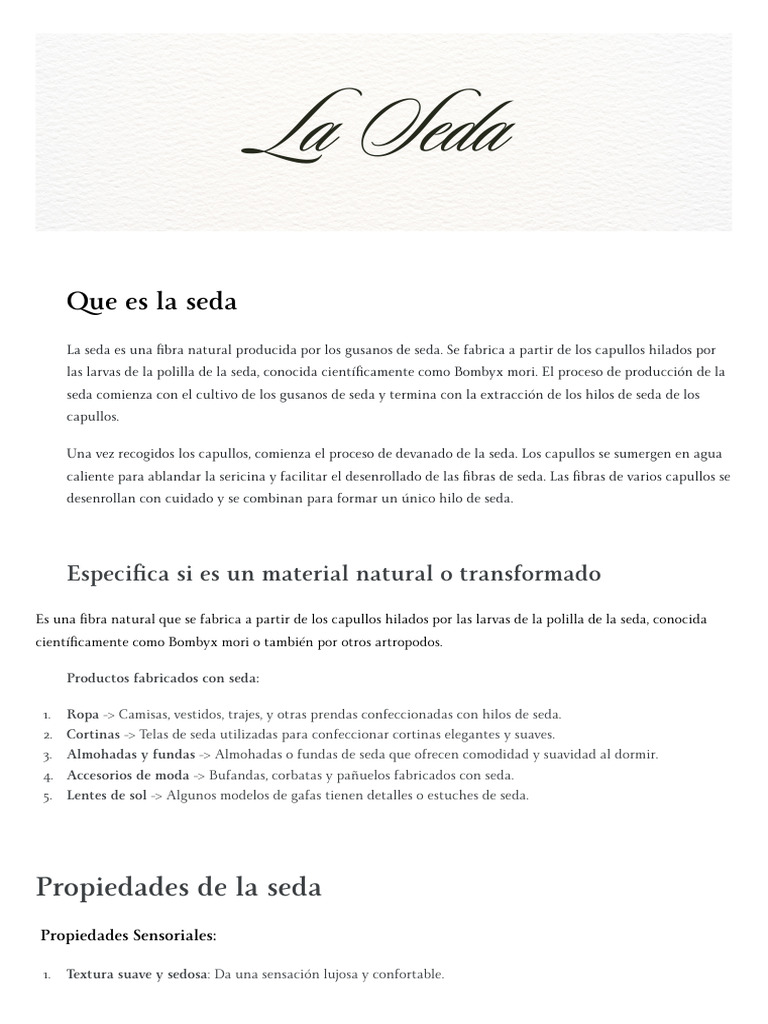 La Seda | PDF | Seda | Fibras