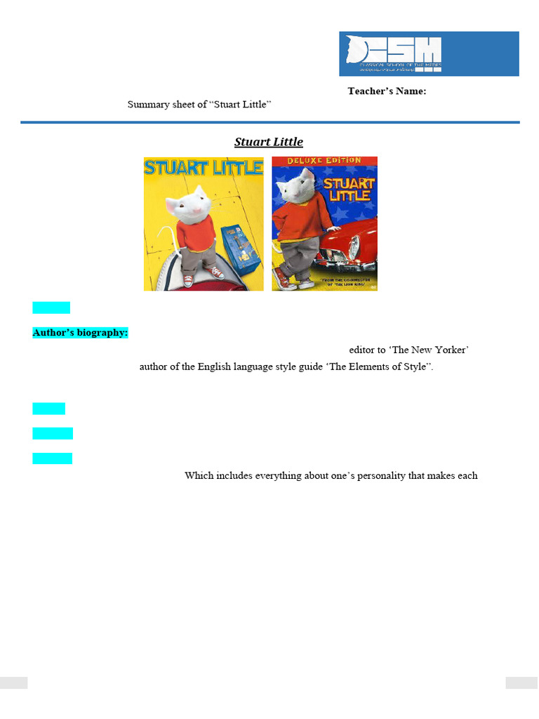Stuart Little Novel Study Summary | PDF