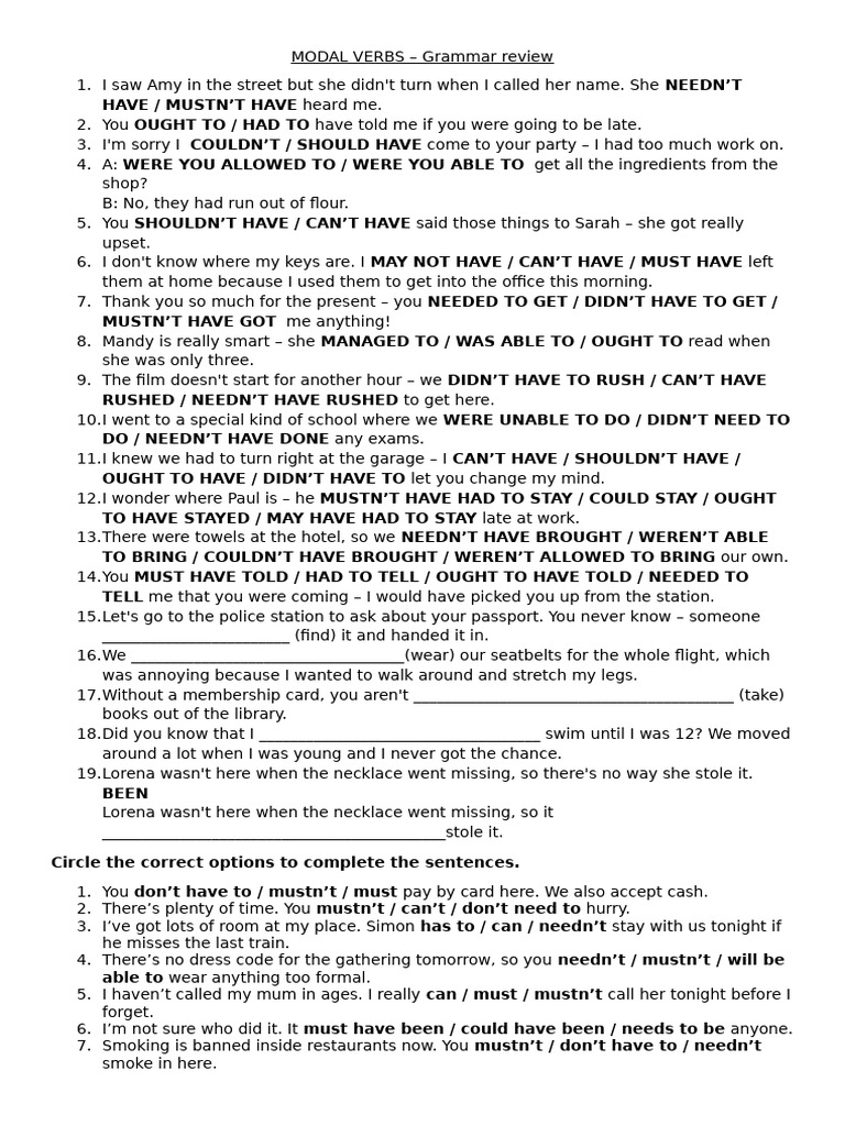 Modal Verbs Grammar Review | PDF | Intelligence