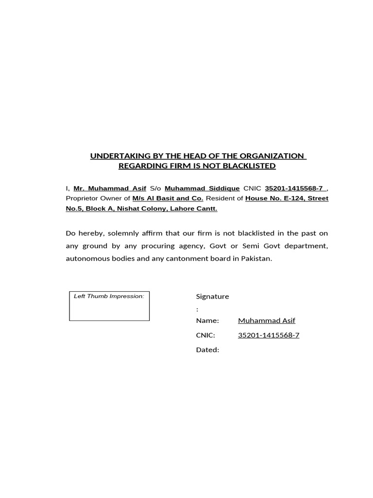 Firm Blacklist Status Declaration | PDF