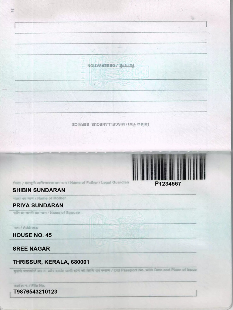 Arya Passport Last Pge | PDF