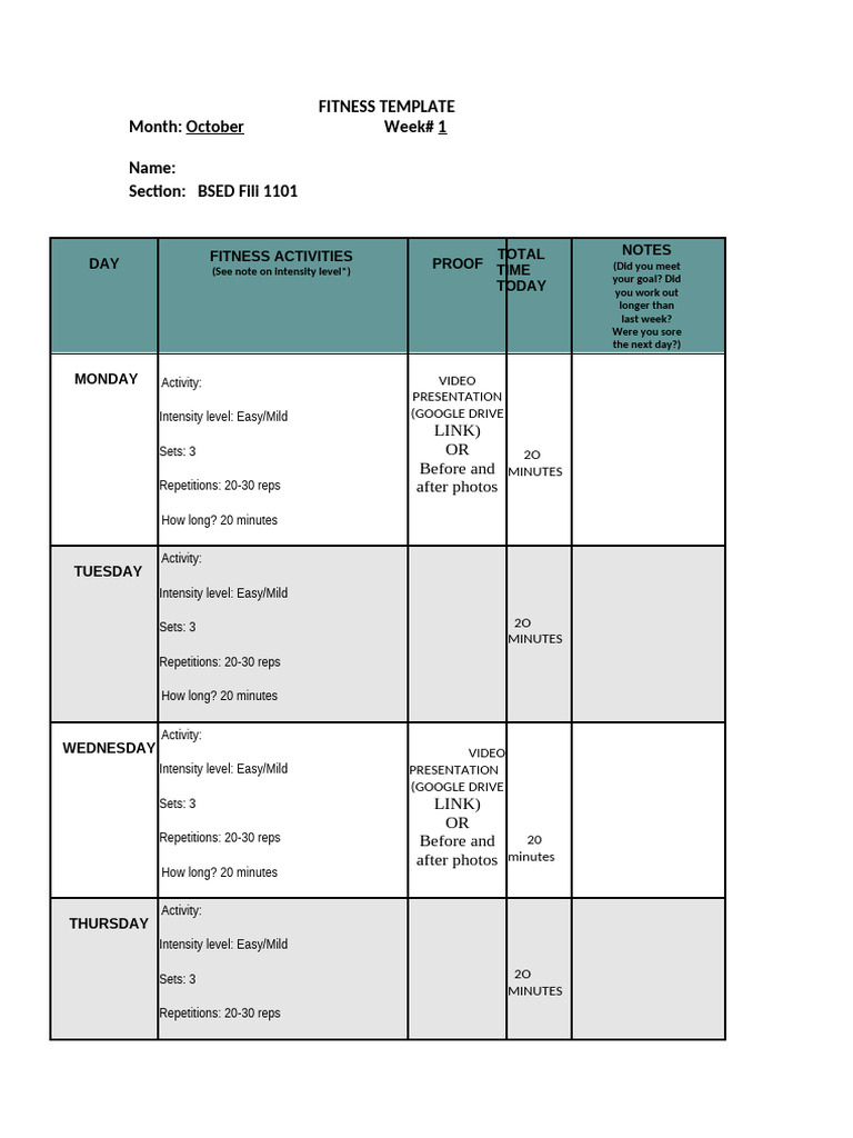 FITNESS TEMPLATE | PDF | Physical Fitness | Physical Exercise