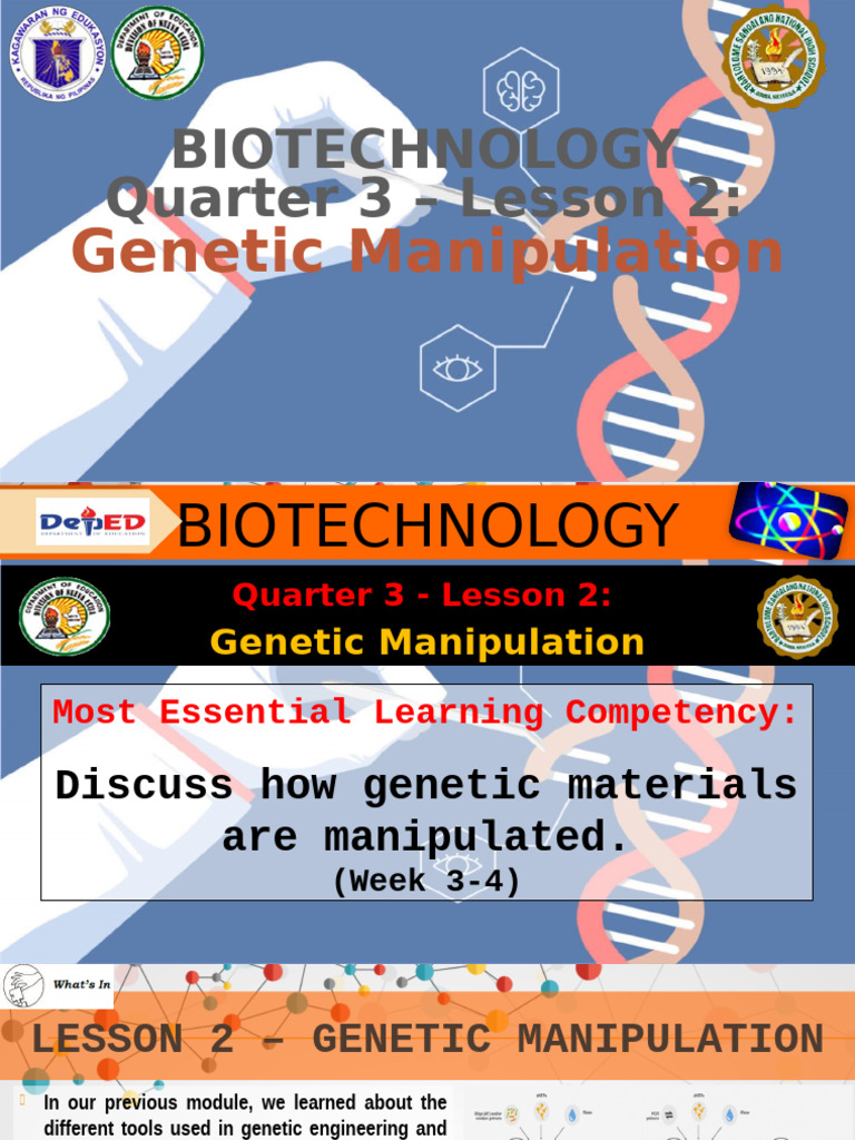 BIOTECH Q3 Lesson 2 Genetic Manipulation | PDF | Molecular Cloning | Plasmid