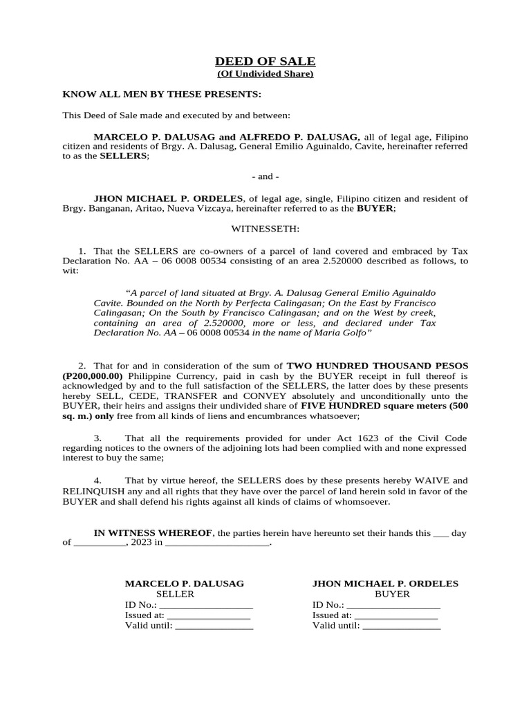 deed-of-sale-undivided-share | PDF | Natural Resources Law | Civil Law ...