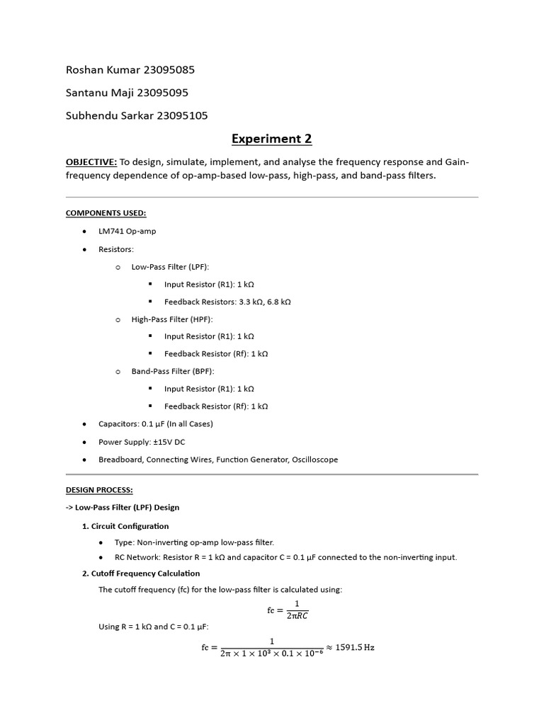 Lpf Hpf Bpf Lab Report[1] | PDF | Electronic Filter | Low Pass Filter