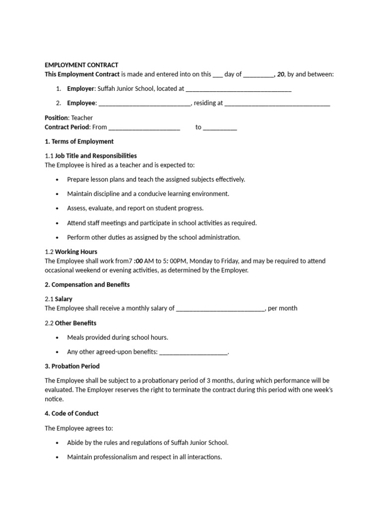 Teacher Employment Contract Template | PDF | Employment | Teachers