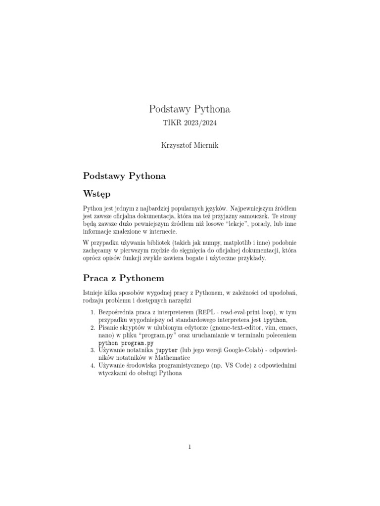 2023Z Python Podstawy | PDF