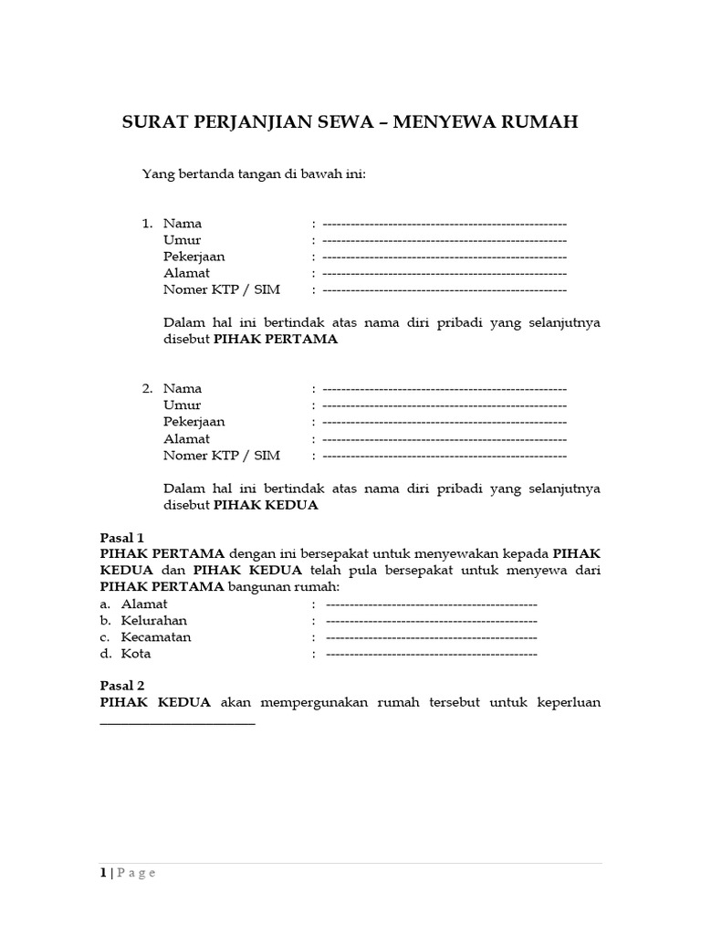 Surat Perjanjian Sewa Rumah | PDF