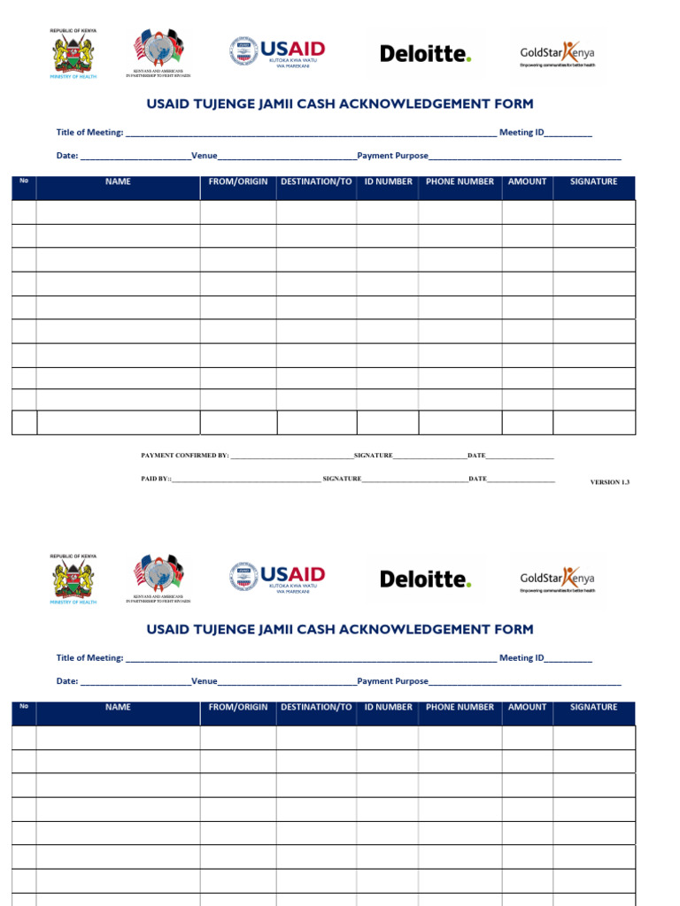 UTJ CASH ACKNOWLEDGEMENT FORMS JUNE 2023 Version 1.3 | PDF | Service ...
