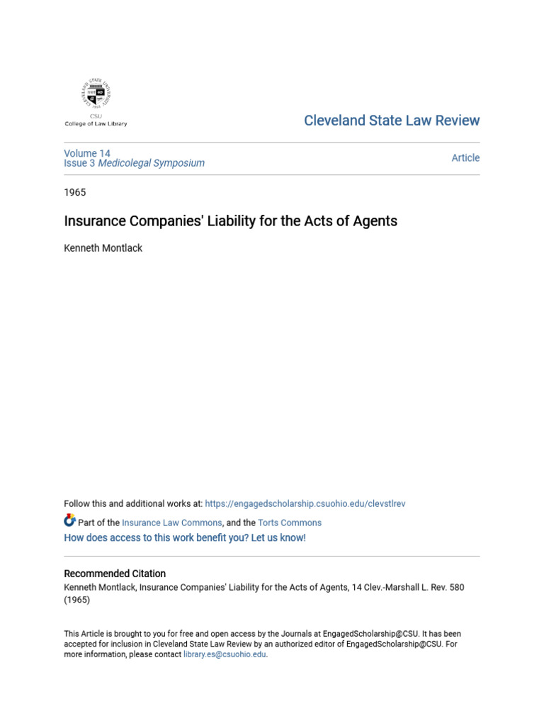 Insurance Companies Liability For The Acts of Agents | PDF | Tort ...