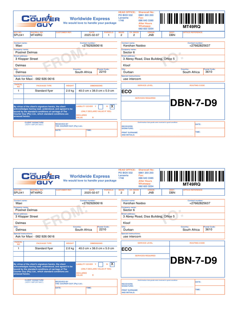 Courier Service Waybill Confirmation | PDF | Consumer Goods | Service ...