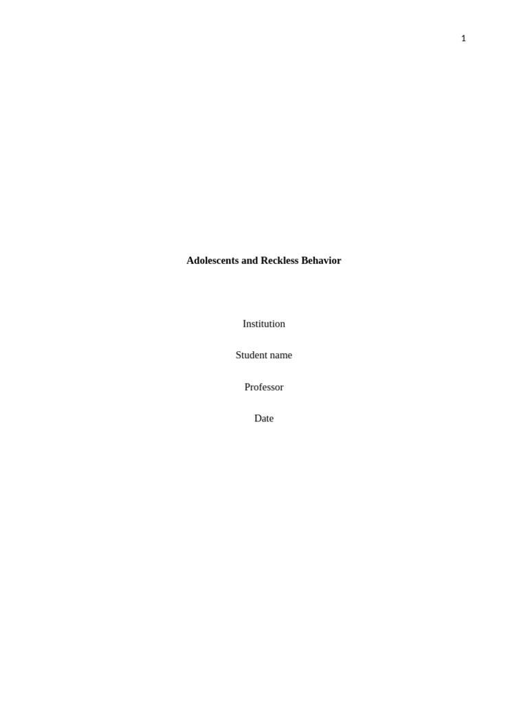 Understanding Adolescent Reckless Behavior | PDF | Adolescence ...