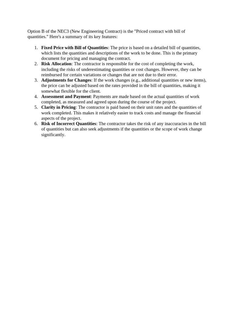 Option B of The NEC3 | PDF