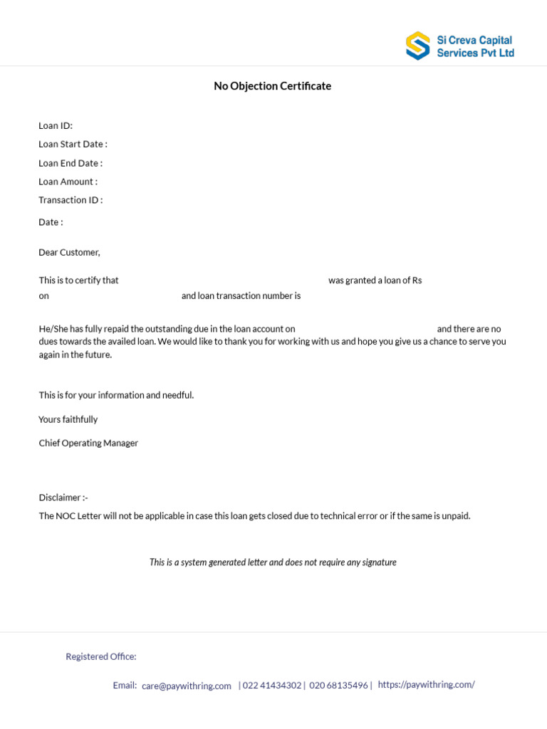 Loan No Objection Certificate Template | PDF