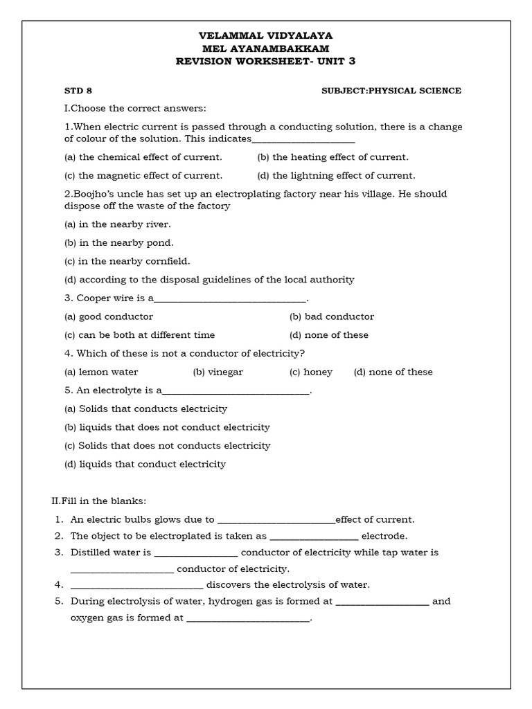 Grade 8 Electricity Revision Worksheet | PDF | Electricity ...