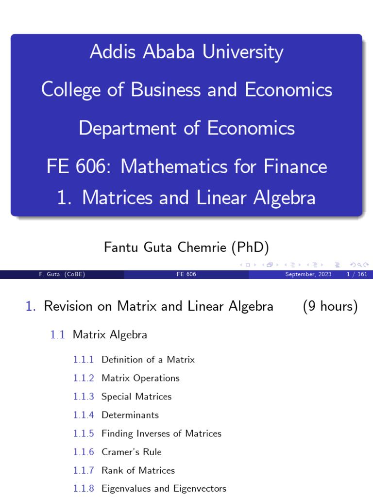 FE-606 - Unit 1-Linear Algebra & Matrix Theory | PDF | Matrix (Mathematics) | Linear Algebra