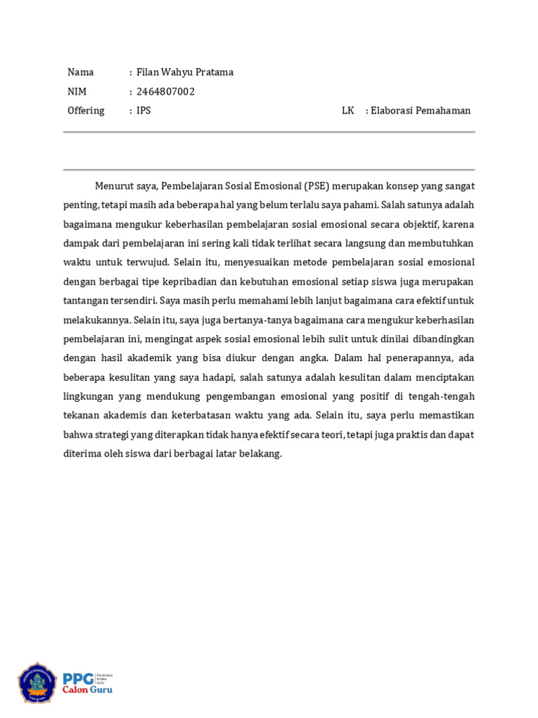 Elaborasi Pemahaman Topik 1 Pse | PDF