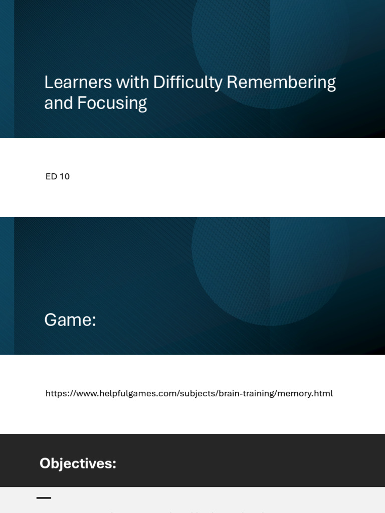 Learners With Difficulty Remembering and Focusing | PDF | Attention Deficit Hyperactivity ...