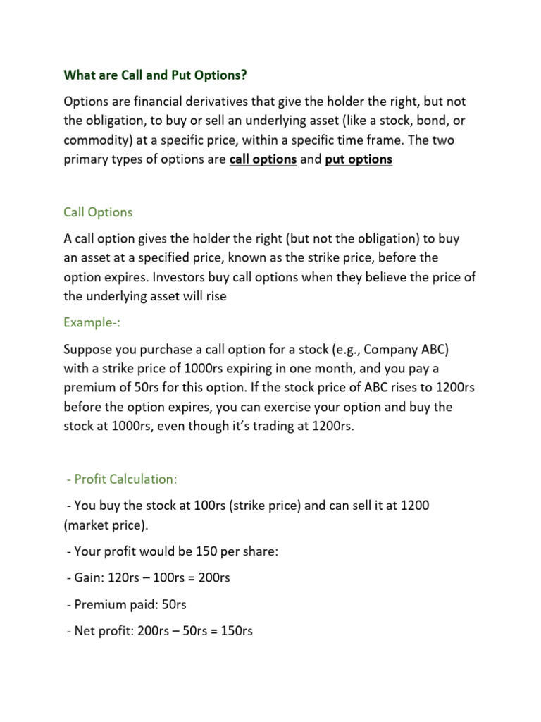 call and put | PDF | Put Option | Option (Finance)