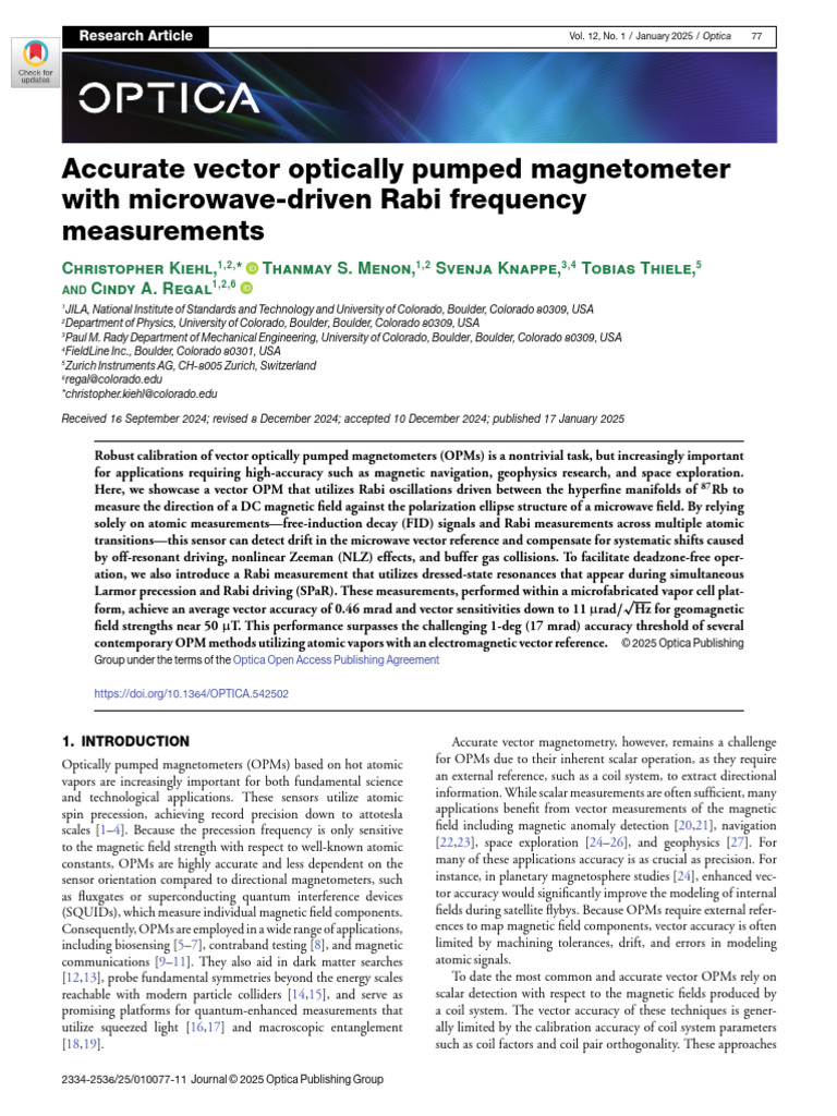 (期刊文章) - Kiehl - 2025 - Accurate Vector Optically Pumped Magnetometer ...